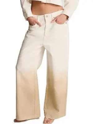 KENNETH COLE Ombré Comfort Stretch High Waist Wide Leg Jeans - Tan Gradient