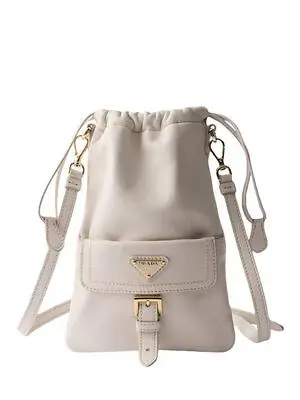 Prada Prada Logo Plaque Leather Pouch Neutral