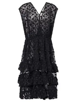 Dries Van Noten Polka Dot Ruffle Mesh Midi Dress - Black