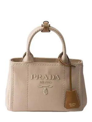 Prada Prada Jardinière Mini Cotton-Canvas Top-Handle Bag Neutral