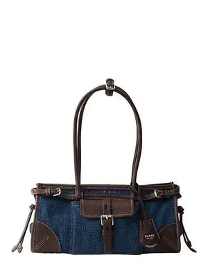 Prada Bonnie Denim And Leather Handbag - Blue