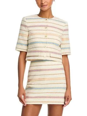 Veronica Beard Orville Cropped Jacket - Ecru Multi