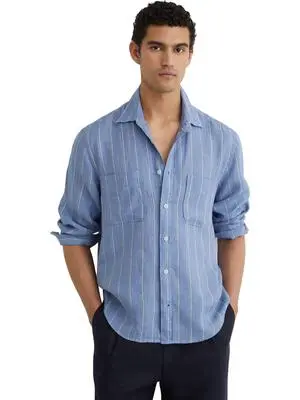 REISS Rubus Linen Striped Regular-fit Shirt - Blue/white