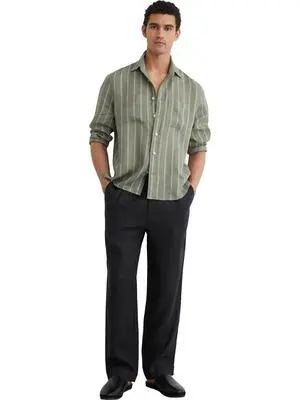 REISS Rubus Linen Striped Regular-fit Shirt - Green/white