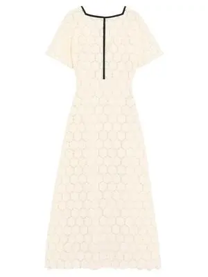 Valentino Garavani Cotton Fleurs À Jours Midi Dress - Ivory