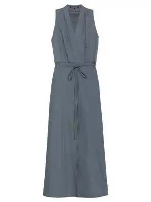 LUISA CERANO Sleeveless V-neck Belted Midi Dress - Grey