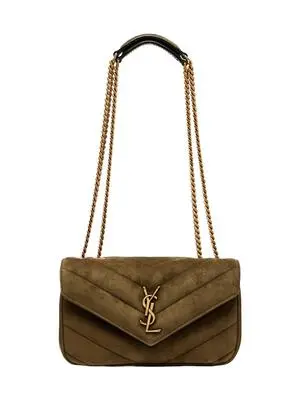 Saint Laurent Loulou Small Shoulder Bag In Suede - Brown