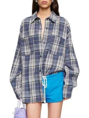 LIONESS LIONESS Clarity Plaid Cotton Flannel Button-Up Shirt