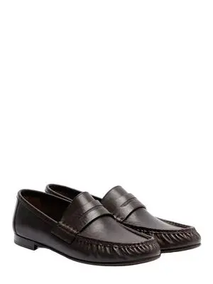 Brunello Cucinelli Monili Leather Penny Loafers - Brown