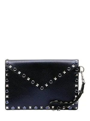 Valentino Garavani Rockstud Medium Leather Pouch - Blue