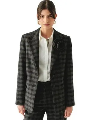 EXQUISE Plaid Blazer With Shirt Collar - Anthracite