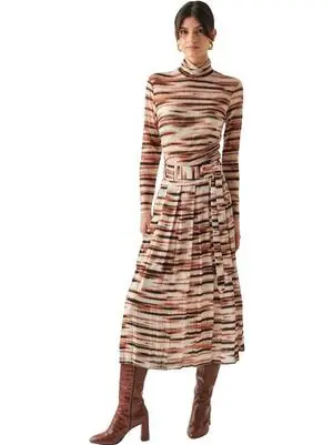 EXQUISE Elina Mesh Midi Skirt - Brown