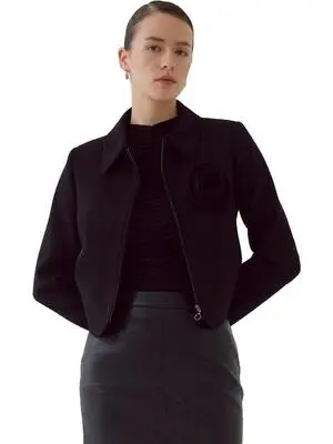EXQUISE Rose Embellished Zip-up Jacket - Black