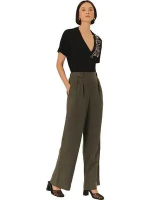 EXQUISE Royalty Pure Linen Palazzo Pants - Grey