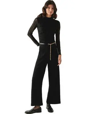 EXQUISE Yamileth Textured Zip-waist Wide-leg Pants - Black