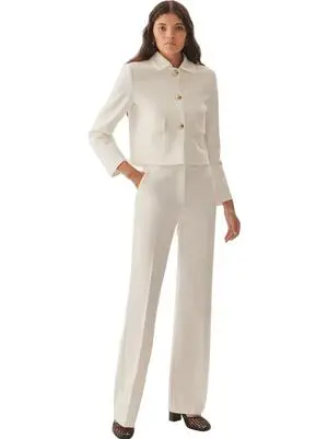 EXQUISE Tessa Cropped Jacket With Gold Button Detail - Ecru