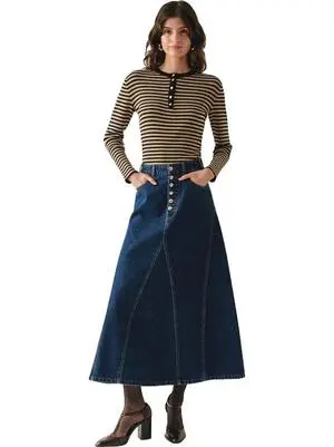 EXQUISE Araya Denim Maxi Skirt - Indigo