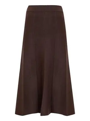 EXQUISE High Waist Knit Midi Skirt - Brown