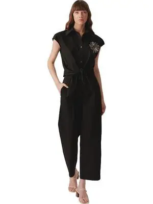 EXQUISE Polished Flowing Trousers - Black