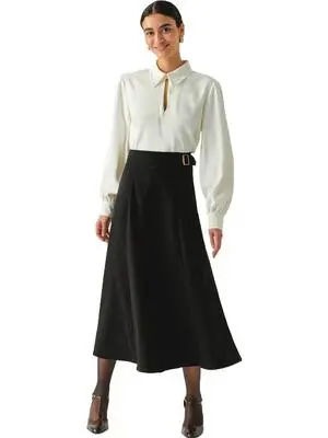 EXQUISE Flared Midi Skirt - Black
