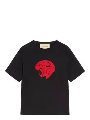 Valentino Garavani Cotton T-shirt With Panther Print - Black