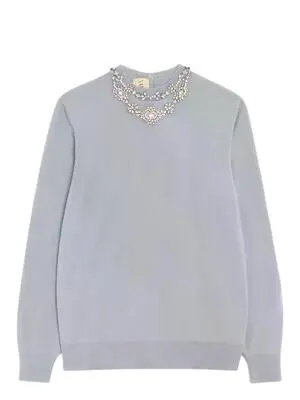 Valentino Garavani Embroidered Wool Jumper With Crystal Embellishment - Grey