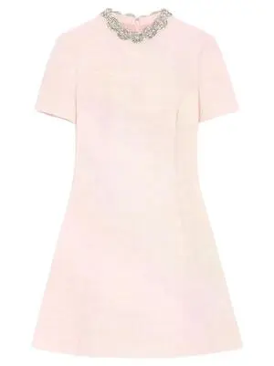 Valentino Garavani Embroidered Crinkle Cotton Tweed Short Dress - Pink