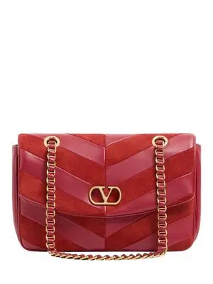 Valentino Garavani Lambskin Chevron Djuna Shoulder Bag - Red