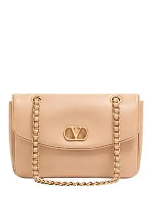 Valentino Garavani Lambskin Djuna Shoulder Bag With Gold Tone Vlogo - Nude