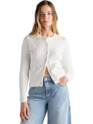 Quince Organic Cotton Cable Crew Cardigan - Ivory