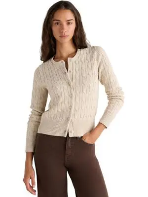Quince Organic Cotton Cable Crew Cardigan - Speckled Beige
