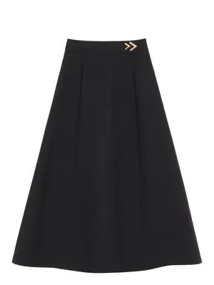 Valentino Garavani Valentino Wool-Silk Crepe Midi Skirt With Gold-Tone Hardware Black