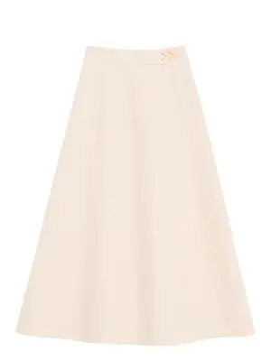Valentino Garavani Wool-silk Crepe Midi Skirt With Gold-tone Hardware - Beige