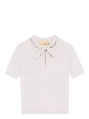 VALENTINO Valentino Virgin Wool T-Shirt With Rhinestone Embellishment And Tie Detail