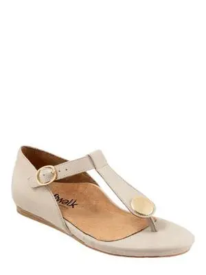 Softwalk Leather Ankle Strap Sandal With Hardware Accent - Ivory