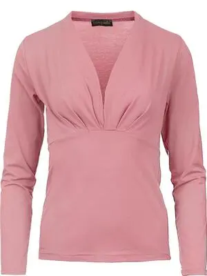 CONQUISTA Long Sleeve Faux Wrap Top In Stretch Jersey - Pink