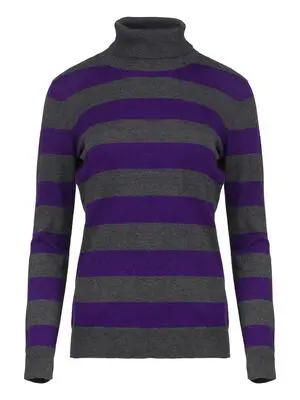 CONQUISTA Fitted Long Sleeve Striped Knit Polo Neck Jumper - Grey