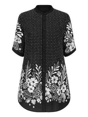 CONQUISTA Printed Cotton Poplin Shirt With Side Slits - Black