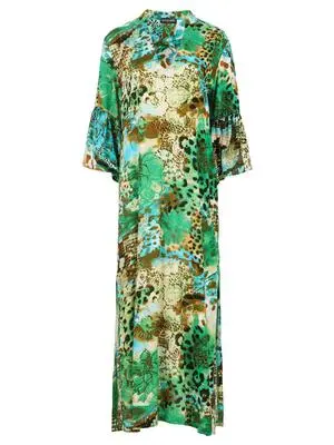 CONQUISTA Animal Print Kaftan Maxi Dress - Green