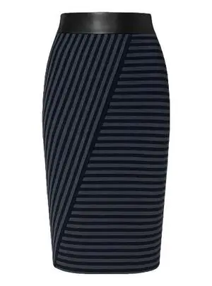 CONQUISTA Midi Pencil Skirt With Diagonal Stripe Design - Blue