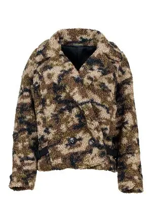 CONQUISTA Print Faux Fur Jacket - Black