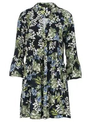 CONQUISTA Printed Bell Sleeve Dress - Black