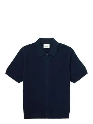 Nn07 NN07 - Gustav 600160 Textured Organic Cotton Zip-Up Polo Shirt - Men - Blue - S Navy