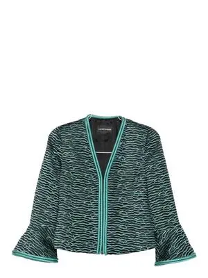 Emporio Armani Textured Ruffled Sleeve Zip-up Jacket - Black
