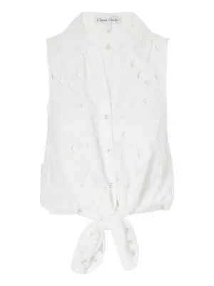 Cara Cara Highland Knotted Embroidered Cotton Blouse - White