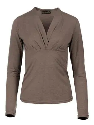 CONQUISTA Long Sleeve Faux Wrap Jersey Top - Grey