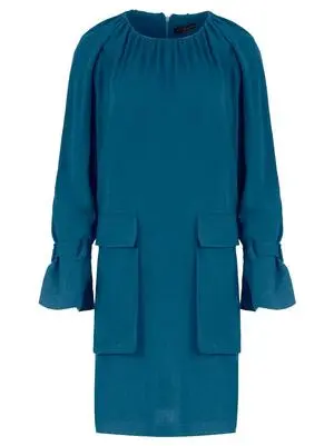 CONQUISTA Petrol Tencel Dress With Gathered Sleeves And Oversized Pockets - Blue