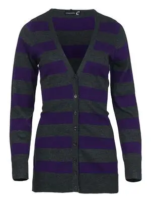CONQUISTA Striped Wool Blend V-neck Cardigan - Grey
