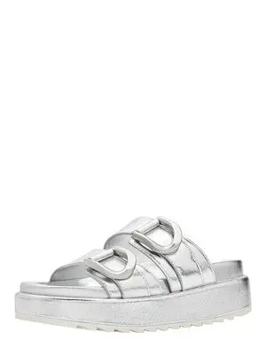 J/SLIDES NYC Sierra Platform Dress Sandals With Buckle Detail - Silver
