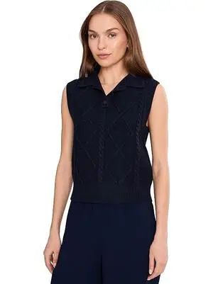 Vince Polo Cable Vest - Navy